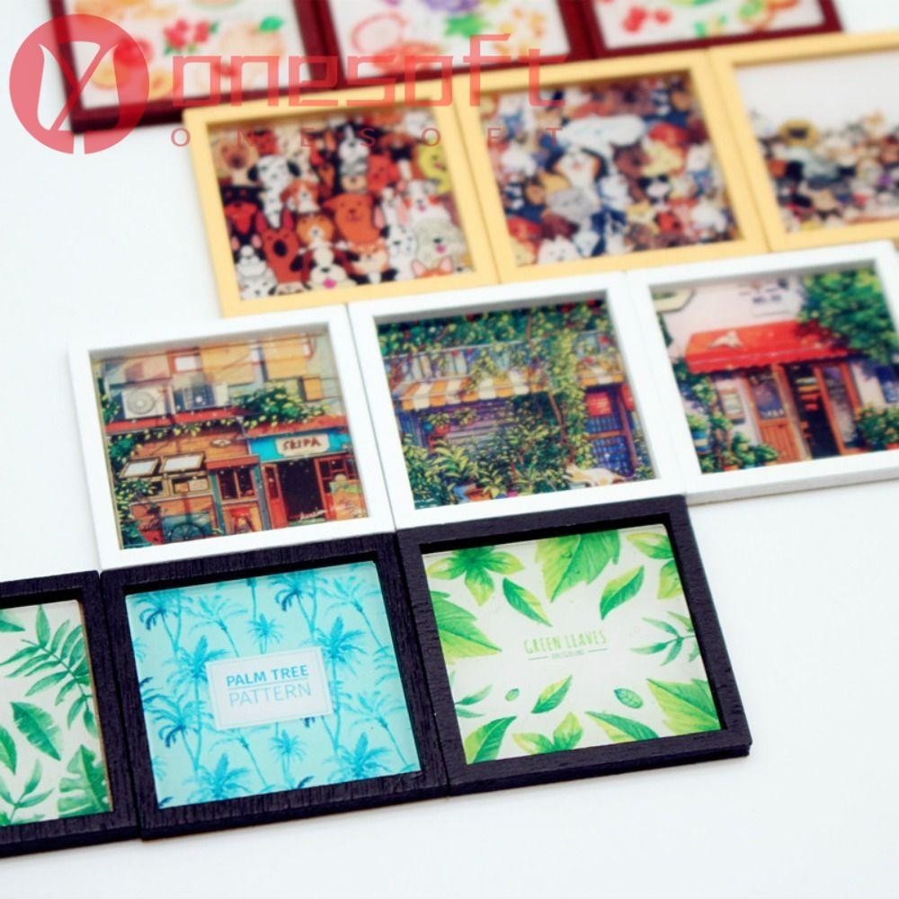 ONE-SOFTNESS Dollhouse Mini Frame Mural, Wooden Miniature Wall Painting ...