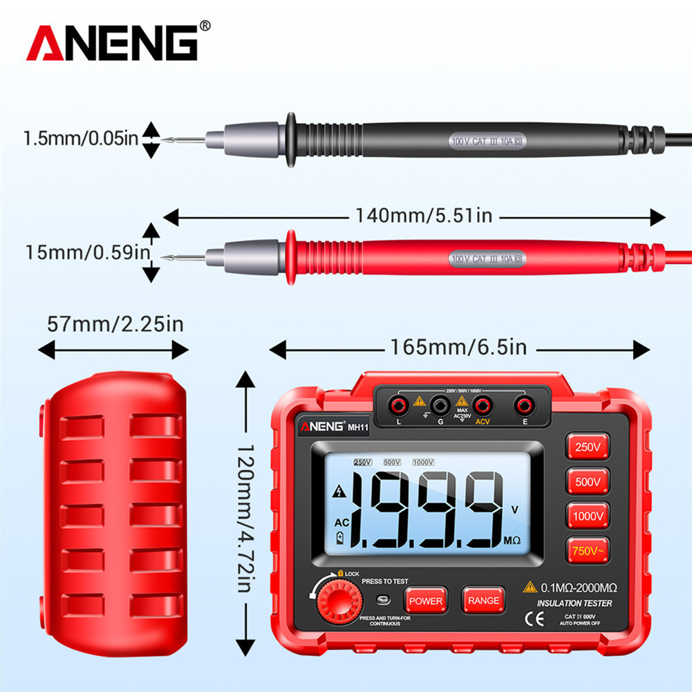 MH11 Digital Megohmmeter Electronic Megameters 2000 Counts Insulation ...