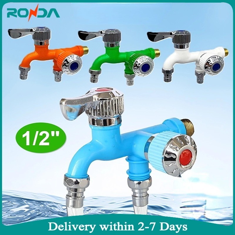 Dual Control Double Outlet Water Tap 1/2 Universal Interface Washing ...