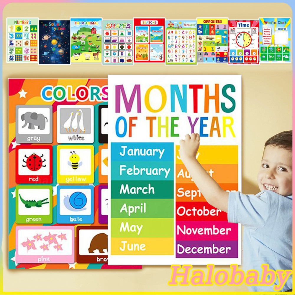 【Halo】12 Pcs Chart For Kid Educational Wall English Alphabet Numbers ...