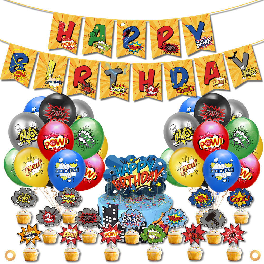 Super Hero Themed Birthday Party Supplies. Include “Happy Birthday ...