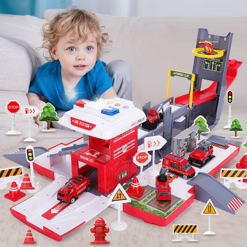 Deformed Container Truck Parking Lot Track Model Fire Kit with Alloy ...