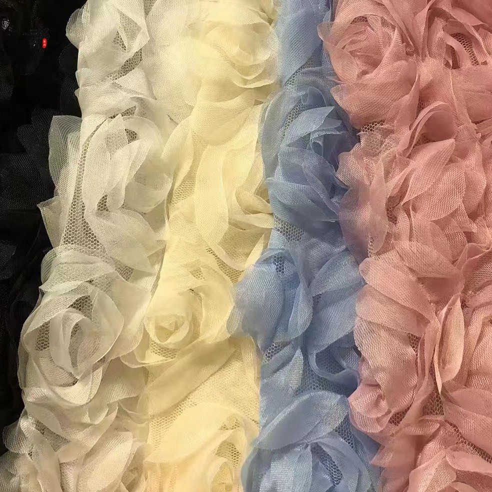 Ribbon Embroidery Fabric Mesh Three-Dimensional Rose Embroidery Ribbon ...