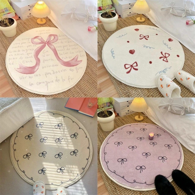 Cartoon Bow Round Plush Carpet Cute Children's Reading Area Floor Mat ...