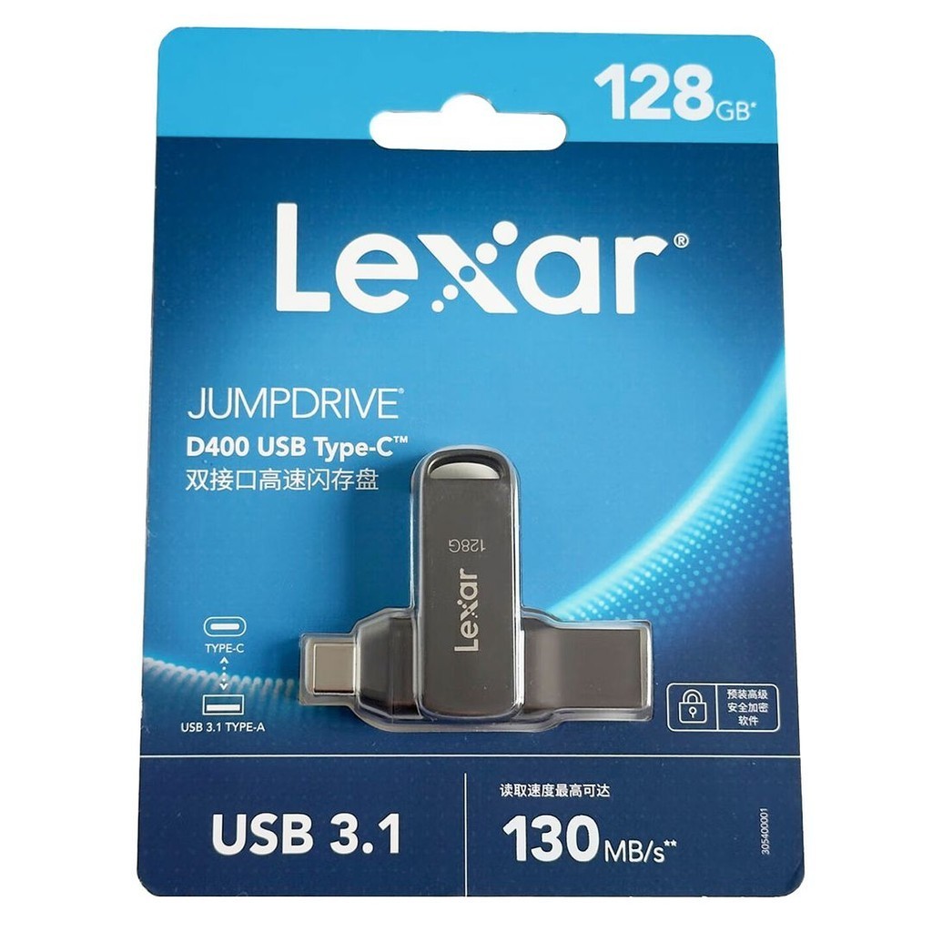 Lexar JumpDrive Dual Drive D400 128GB USB 3.1 Type-C/A Flash Drive (R ...