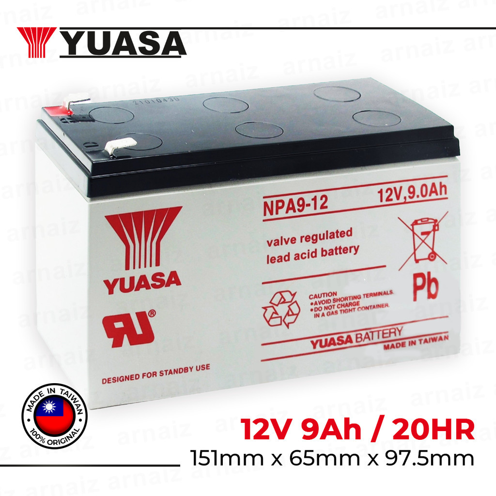 Yuasa UPS Battery 12V 9Ah 20hr NPA9-12 12 Volts 9 Ampere Rechargeable Valve Regulated Lead Acid ...