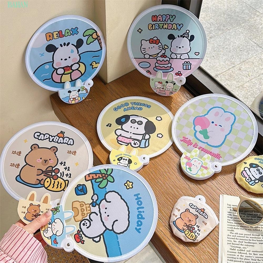 BAHAN Round Fan, Foldable Collapsible Pocket Fan, Creative Summer Small ...