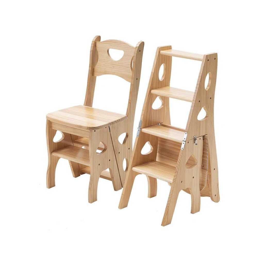 Solid Wood Ladder Chair for Home Use, Multifunctional Folding Ladder ...
