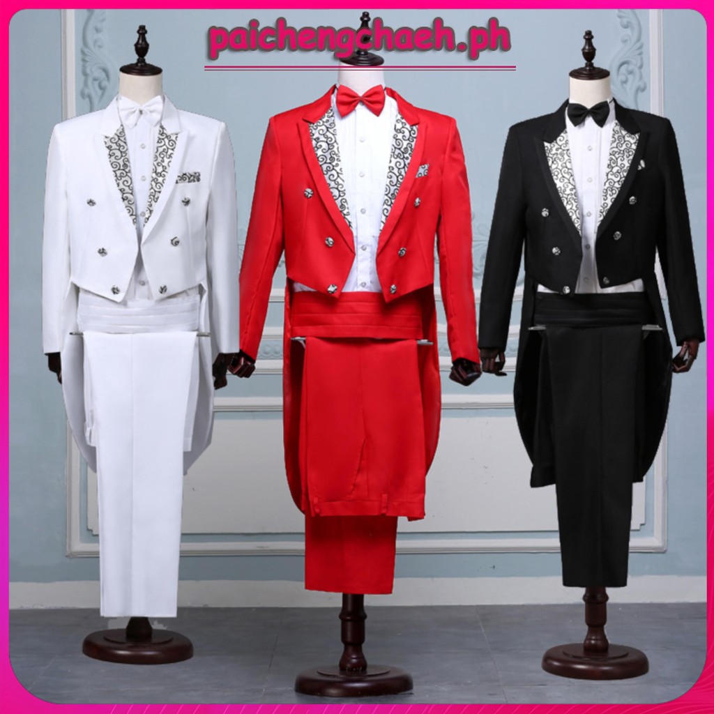 Men's Tailcoat Jacquard Lapel Tail Coat Stage Singer Cosplay Costume ...