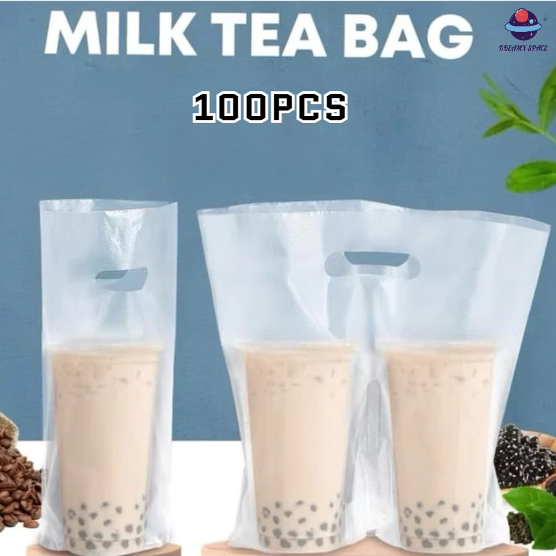 100PCS Milk Tea Plastic Bag THICK Single / Double Take out Bag for Milk ...
