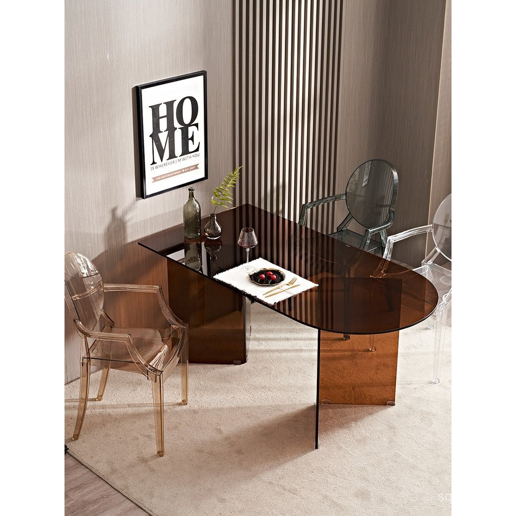 Trendy Tempered Glass Island Dining Table Integrated Home Small ...