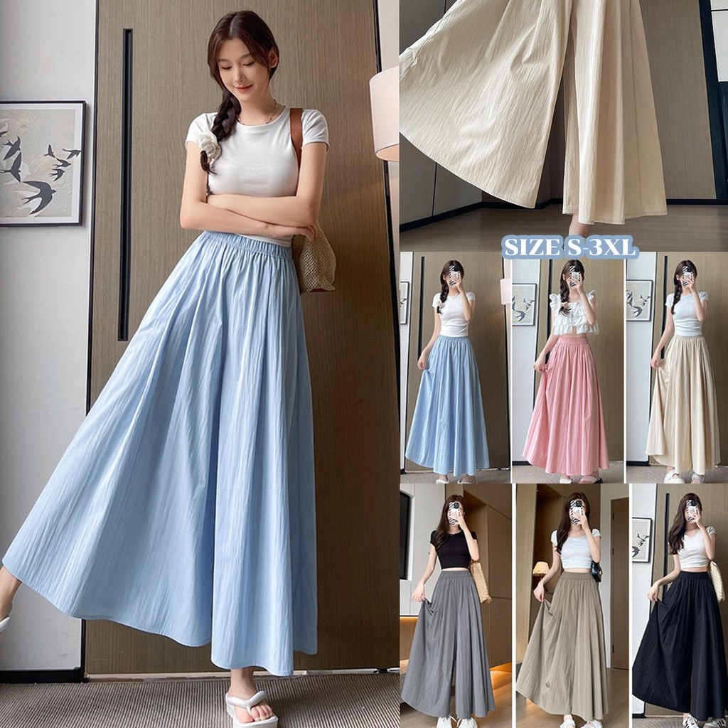 Long Skirt for Women A Line Drape Casual Ice Silk Plus Size Wide Leg ...