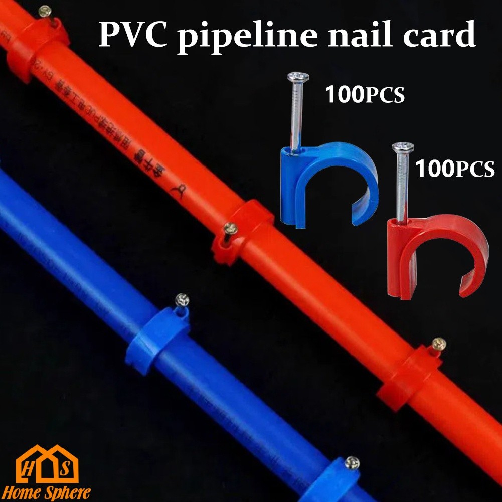 100pcs/bag PVC Clamp Concrete Nail Orange and Blue Round Cable Clips ...