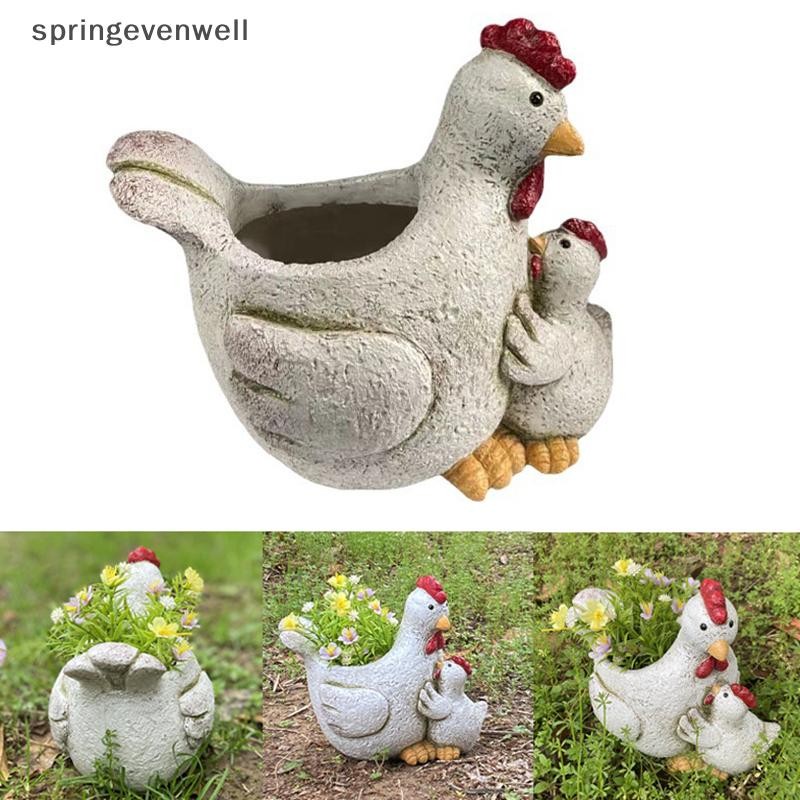 SEW Chicken Statue Plant Pot Resin Chicken Flower Pot Holder Garden ...