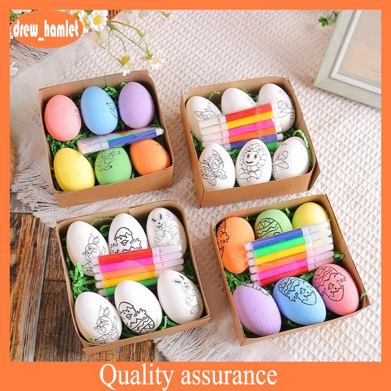 6 Pcs Easter DIY Hand-Painted Eggs 2024 Cartoon Eggs Children'S ...