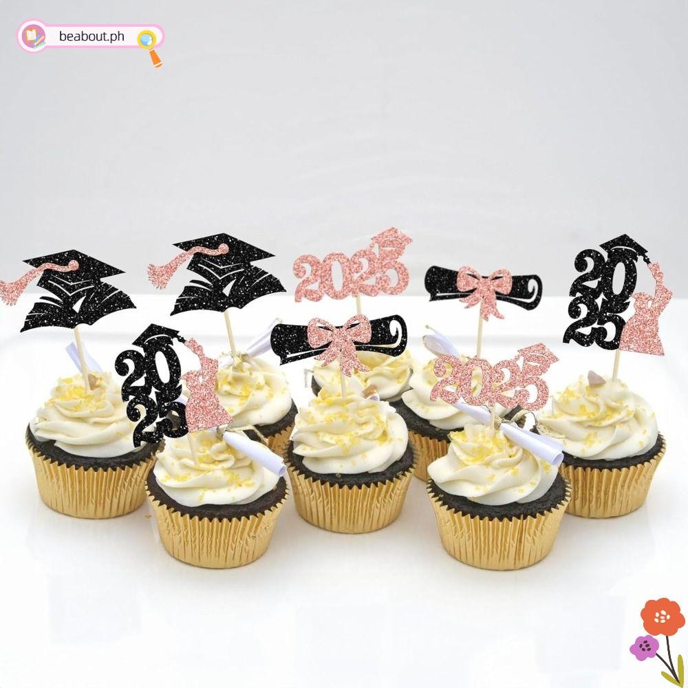 BEABOUT 24Pcs 2025 Graduation Cake Toppers, Pink and Gold Glitter ...
