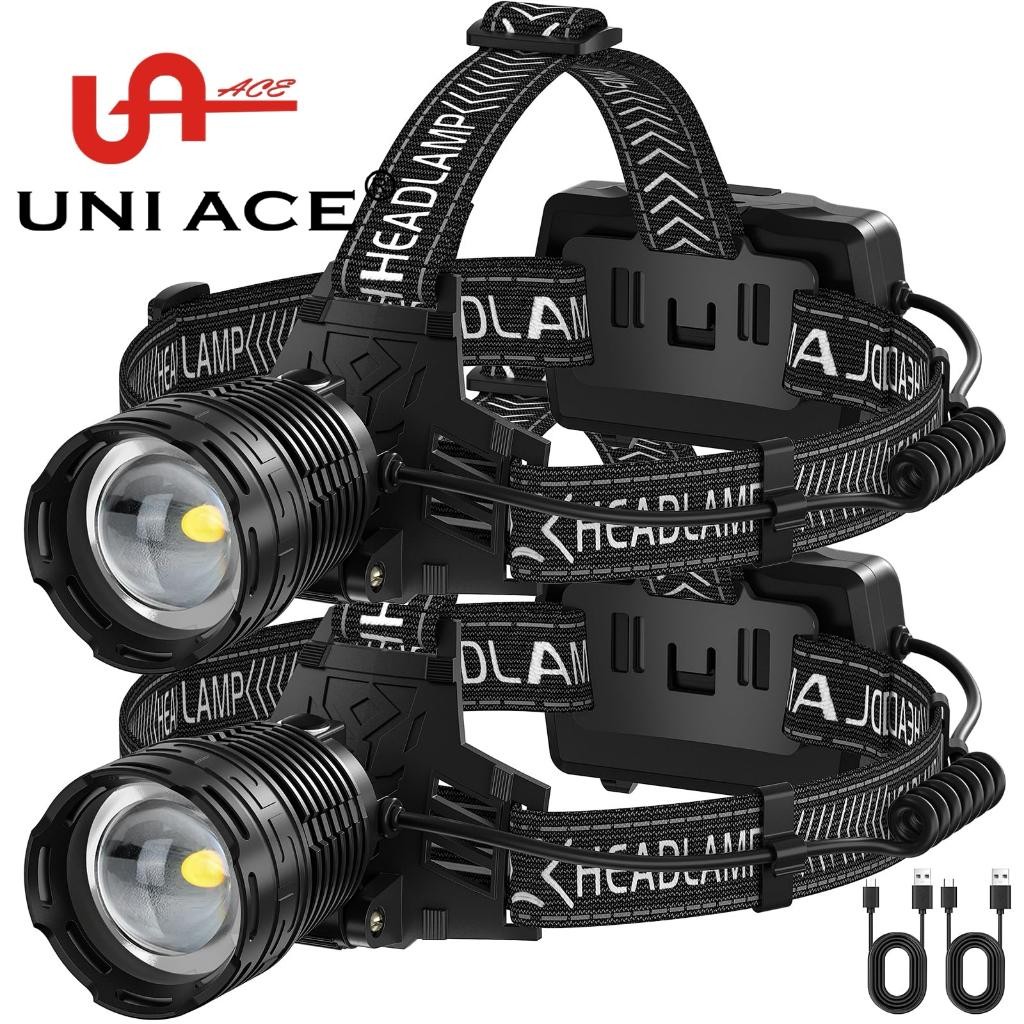 UNI ACE Super Bright LED USB Rechargeable Headlamp-3 Light Modes, Adjustable,IPX7 Waterproof ...