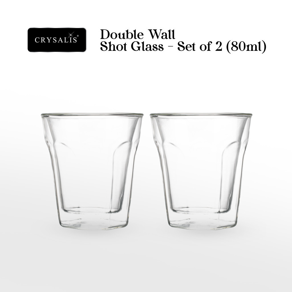 CRYSALIS Double Wall Shot Glass Premium Lead-Free Crystal Set of 2 80ml ...