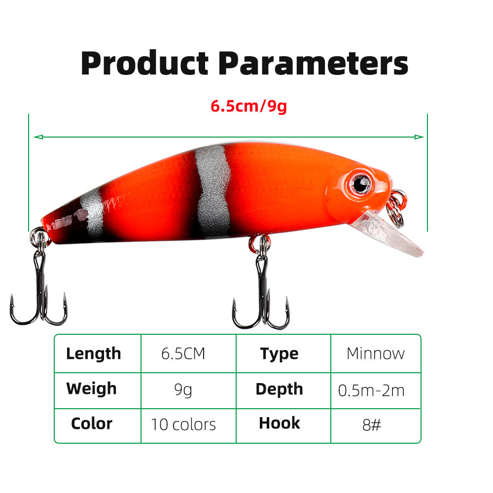 Fishing Lure Sinking Minnow 6.5cm/9g Long Throw Lure Minnow 3D Eyes ...
