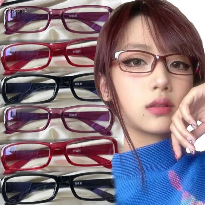 Retro Square Small Frame Transparent Glasses Women Girls Anti Blue ...