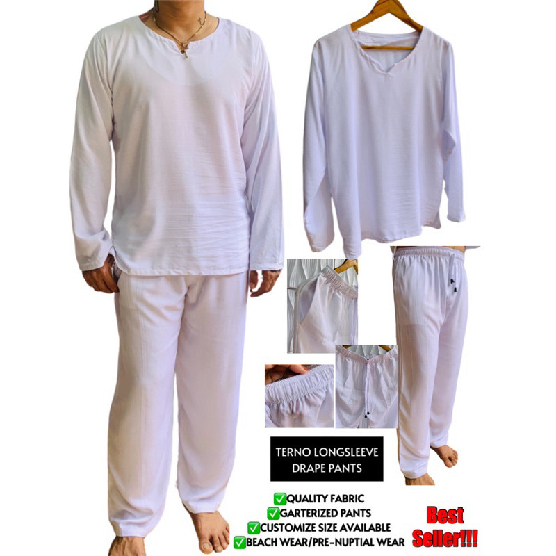 White Beach Terno for men longsleeve drape tokong prenuptial summer ...
