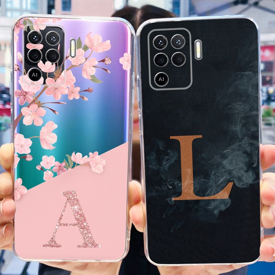 For OPPO A94 4G 5G Case Cute A Z Letters Flower Transparent Soft Cover ...