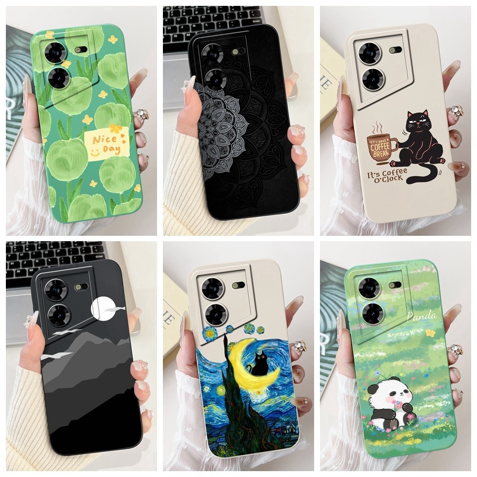 Tecno Pova 5 Pro LH8n Case Aesthetic Cute Cat Coffee Painted Shockproof ...