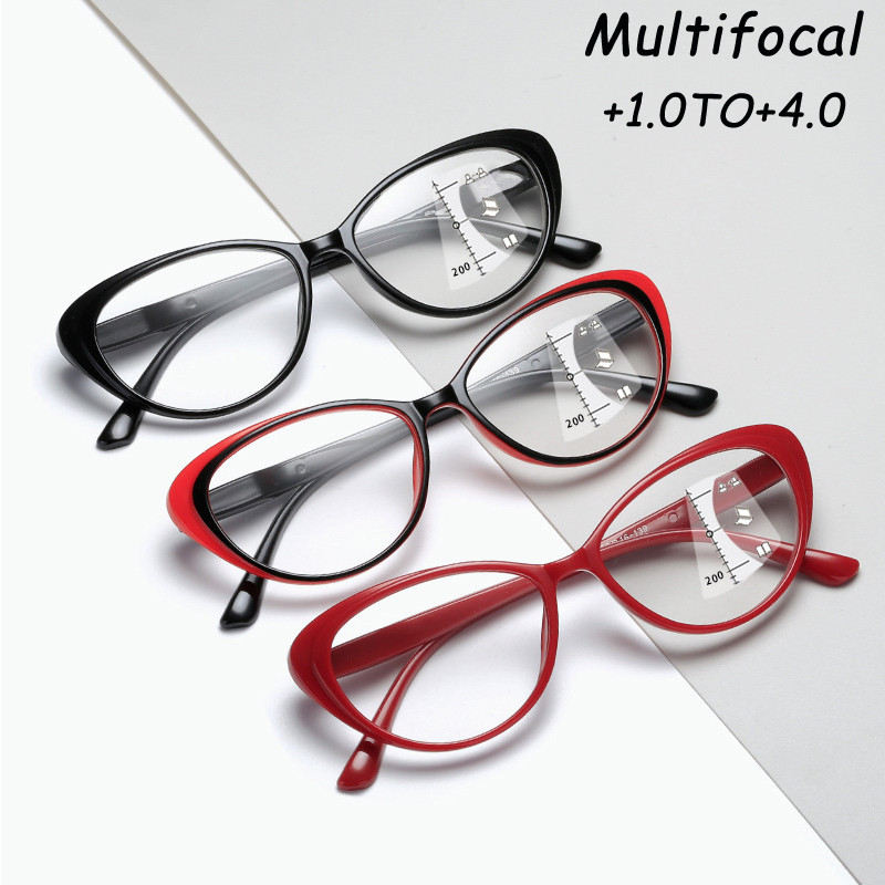 2024 Fashion Cat Eye Presbyopia Glasses Spring Feet Women's HD Multi ...