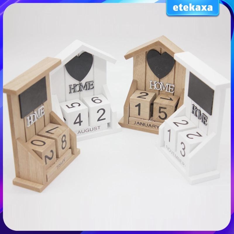[Etekaxa] Wooden Calendar Desktop Time Concept Rustic Wood Blocks Chic ...