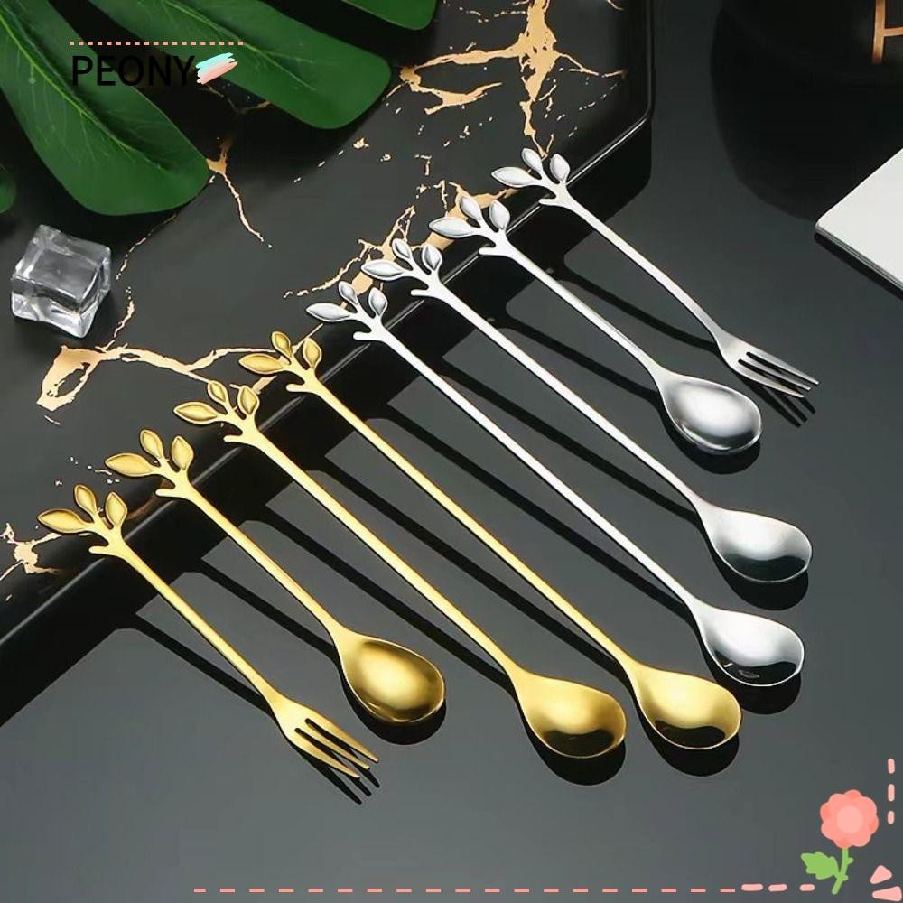 PEONY Water Cup Stirring Spoons, Golden Silver Stainless Steel Coffee ...