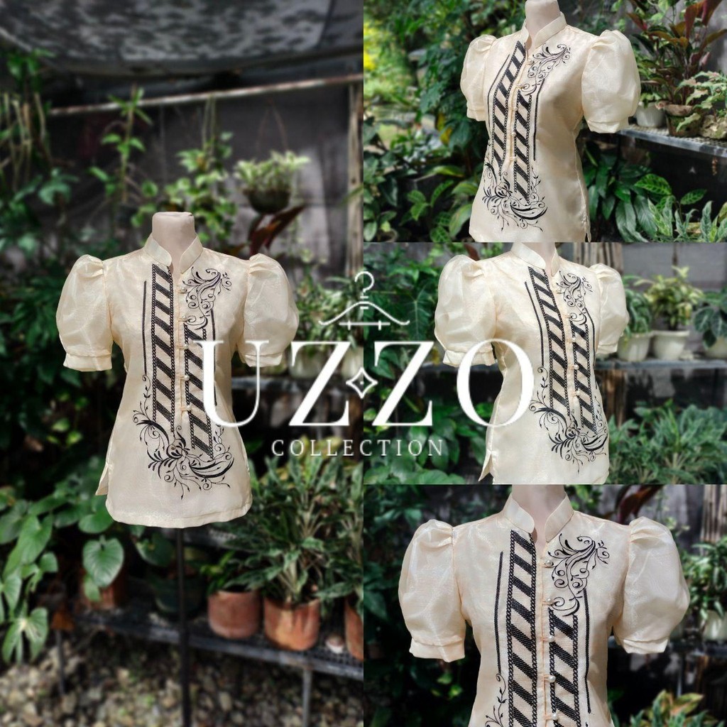 HABLON II Ladies Barong Blouse Chinese Collar Modern Filipiniana Puff ...