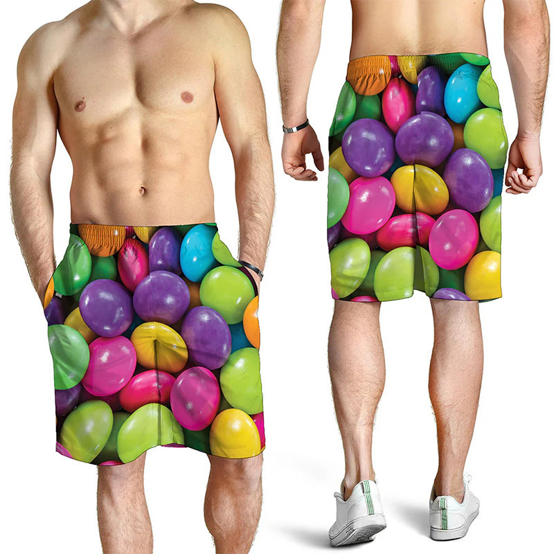 Colorful Candy Graphic Beach Shorts For Men Summer Running Surf Board ...