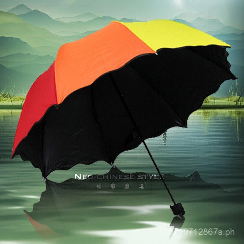 Thickened Umbrella Ribs Colorful Umbrella Rainbow Folding Umbrella Sun ...