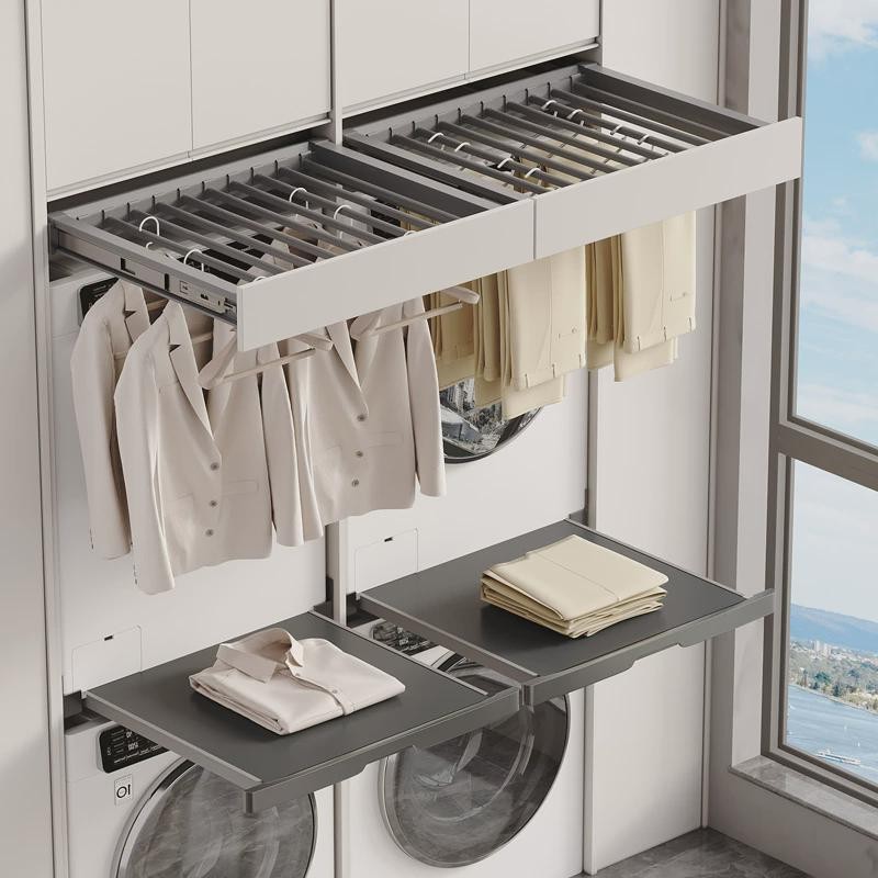 Washing Machine Pull-Out Clothes Hanger Rod Balcony Cabinet Washing and ...