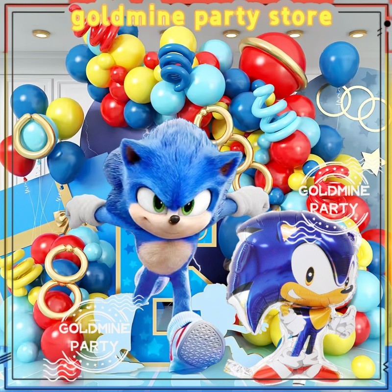 Sonic Balloon Garland Arch Set Red Blue Gold Latex Balloons Birthday ...