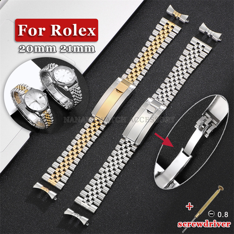 20mm 21mm Solid Stainless Steel Watch Band Flat Curved End for Rolex ...