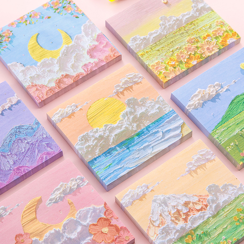 80 Sheets Beautiful Oil Painting Landscape Series Sticky Notes School ...