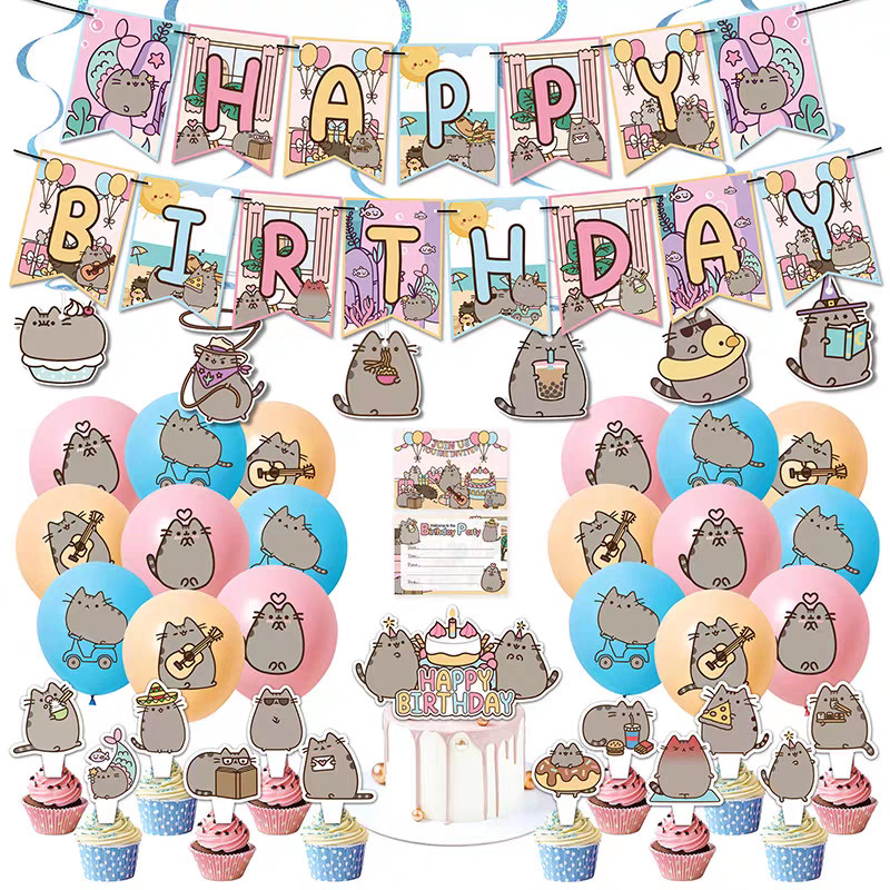 Pusheen Children's Birthday Party Decoration Supplies Flag Pulling ...