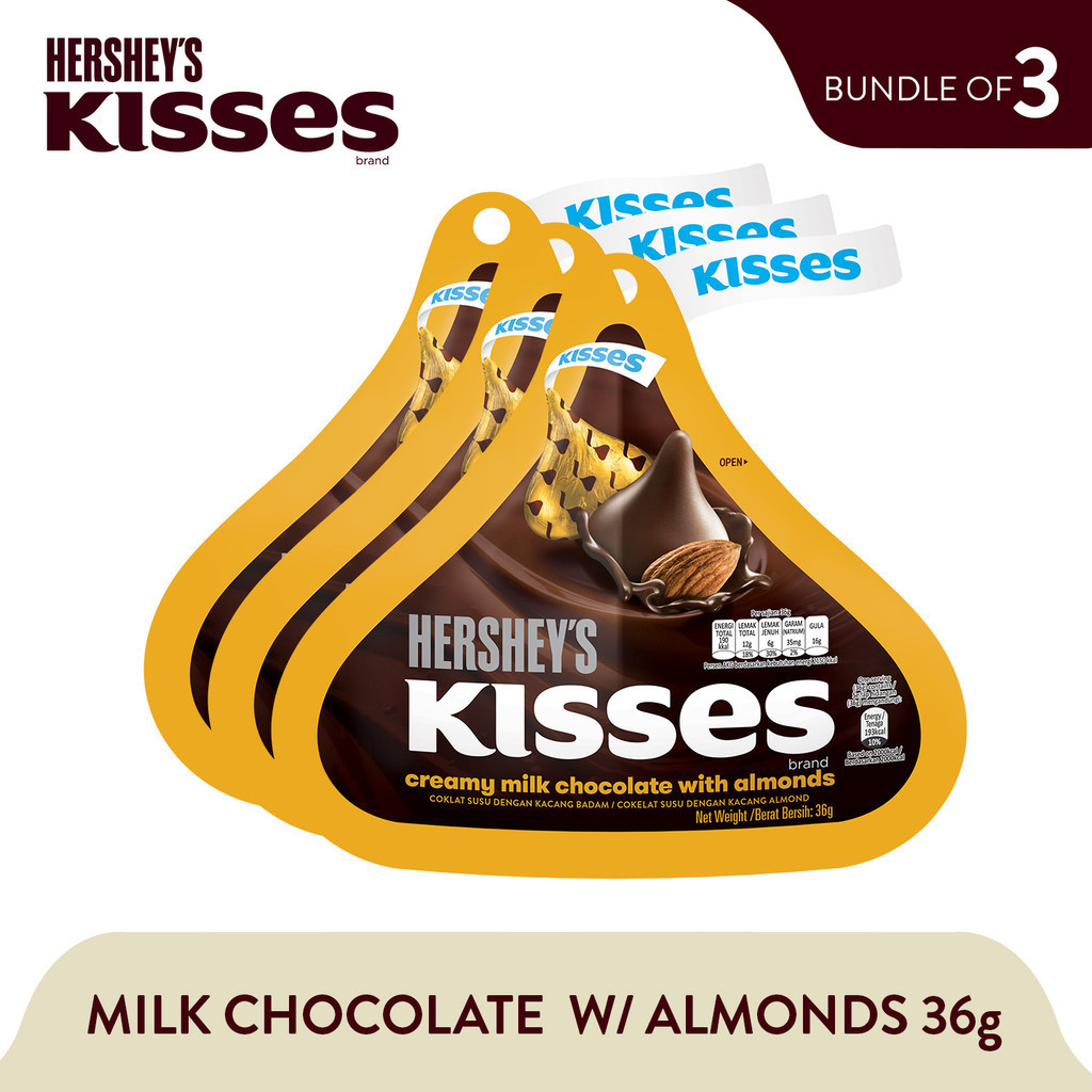 Hershey's Kisses Creamy Milk Choco Almond 36G Pack of 3 | Shopee ...