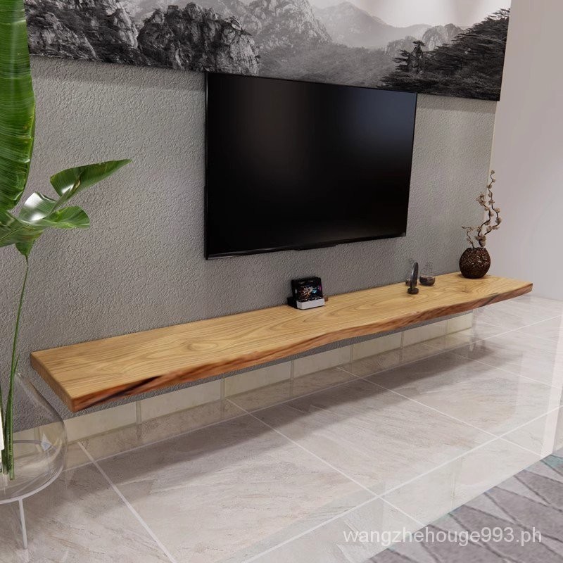 Living Room Simple Modern Log Wall-Mounted TV Cabinet Whole Solid Wood ...