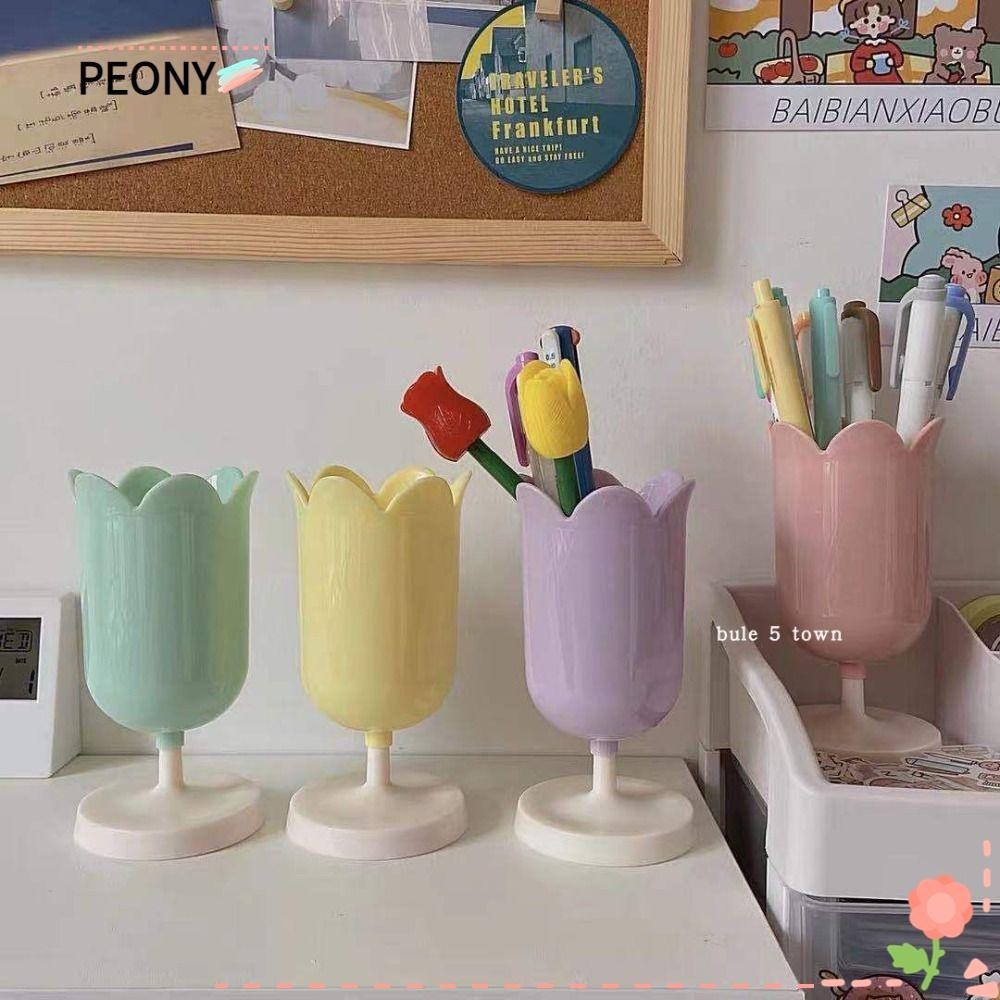 PEONY Pen Holder Tulips Desktop Storage Organizer Students Stationery ...