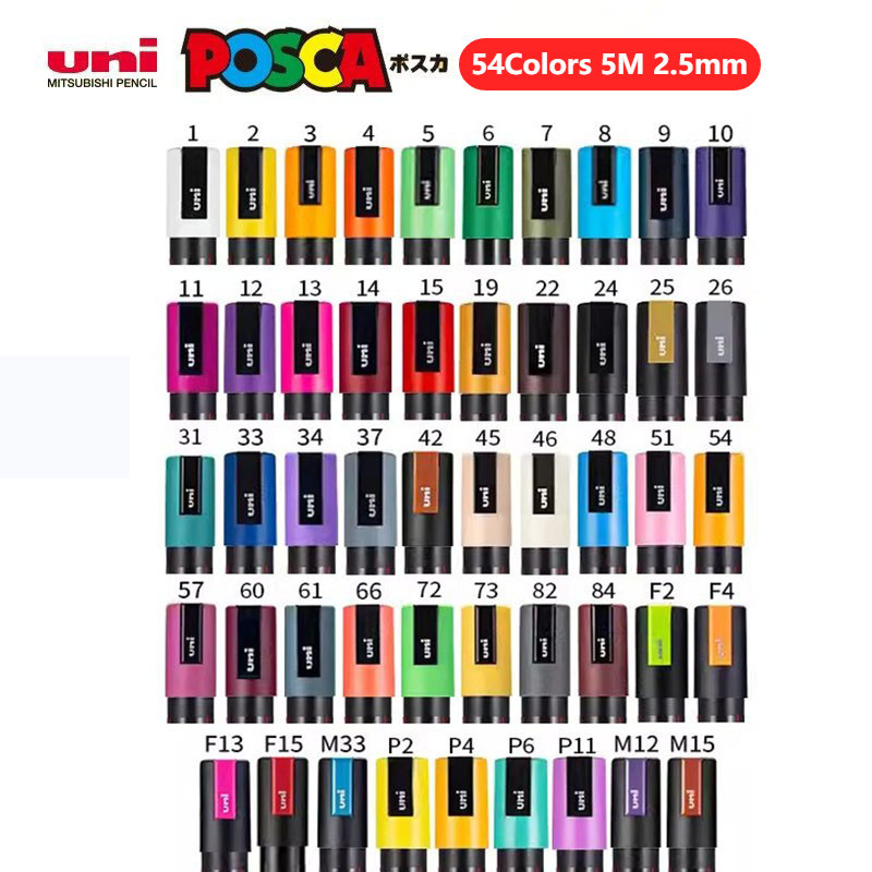 1pcs Uni Posca 54 Colors Acrylic Markers Paint Pen PC-5M Medium 1.8-2 ...