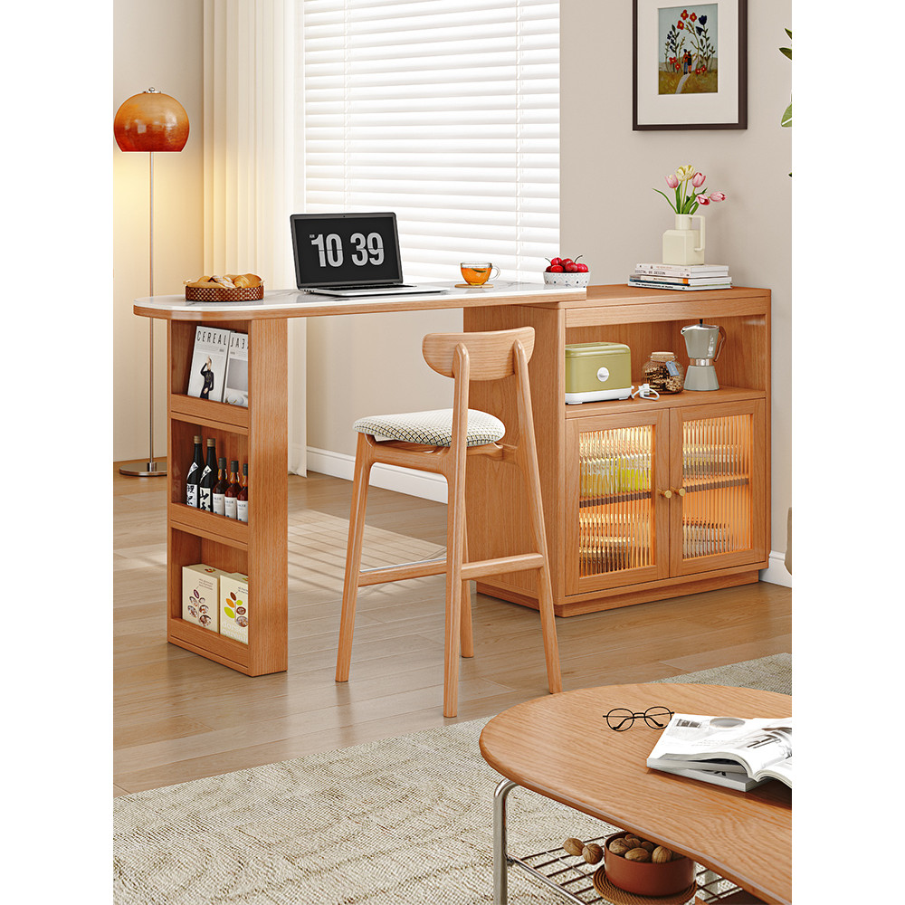 Solid Wood Bar Counter Retractable Balcony Leisure Small Bar Home ...