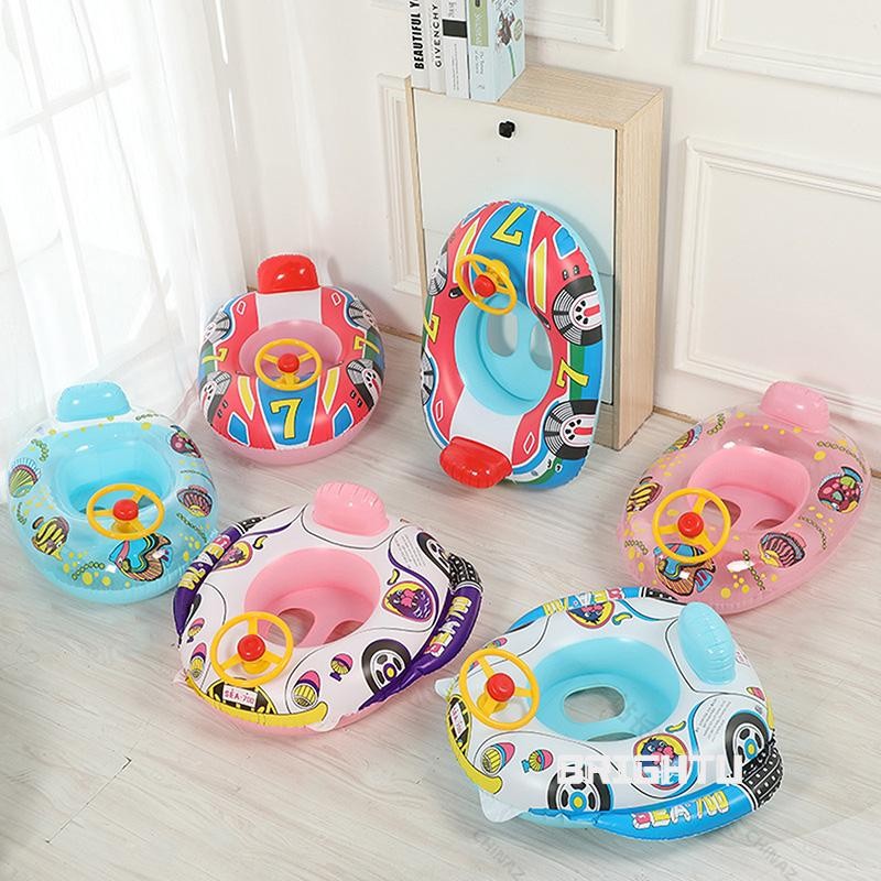 Baby Inflatable Swim Ring Pool Float with Steering Wheel Swimming Float ...