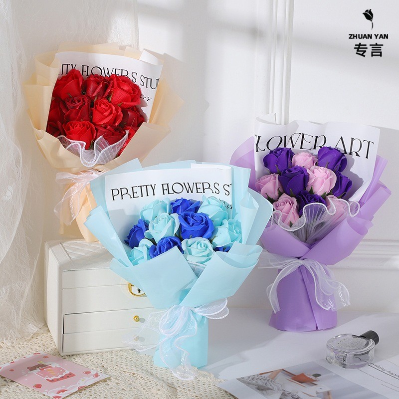 Valentine's Day Flower Bouquet Crochet Flowers with Light Strings LED ...