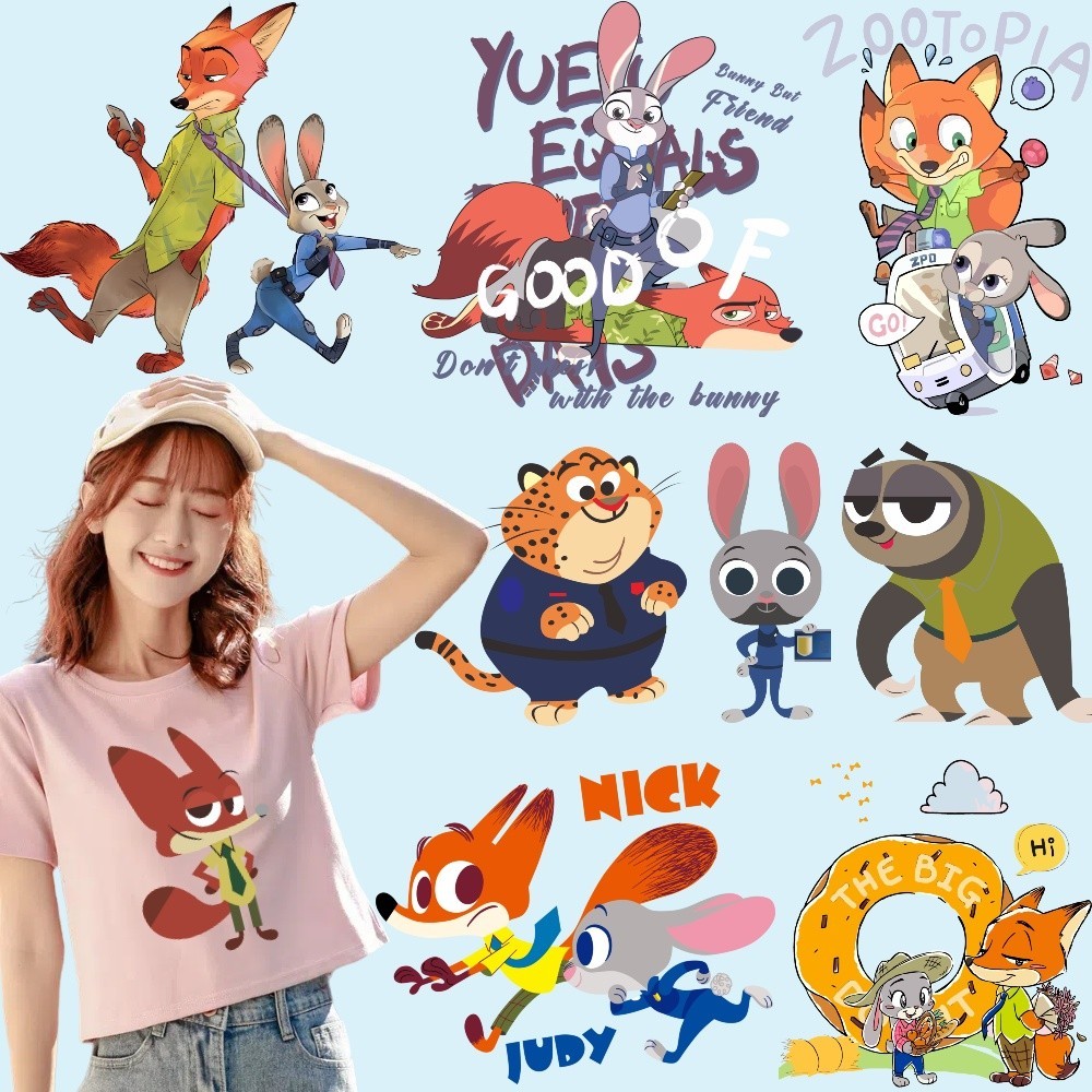 Zootopia cartoon heat transfer hot stamping stickers Judy and Nick ...