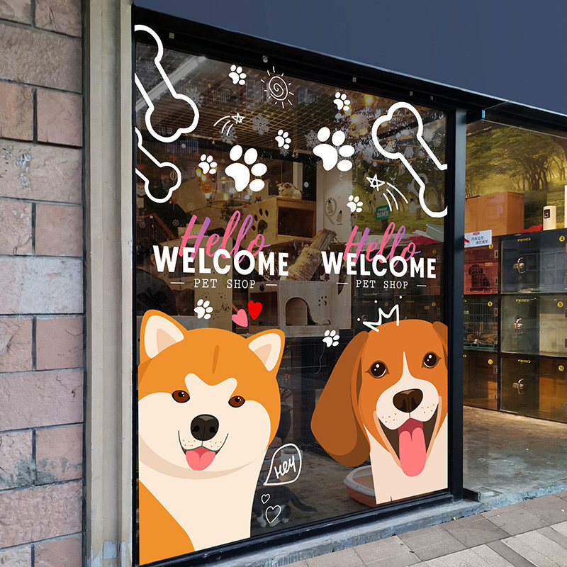 Pet Cafe Glass Door and Window Cartoon Dog Decorative Glass Sticker ...