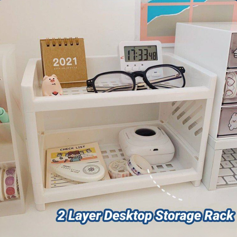 2 Layers Simple Folding Desktop Storage Rack Shelf Table Organizer ...