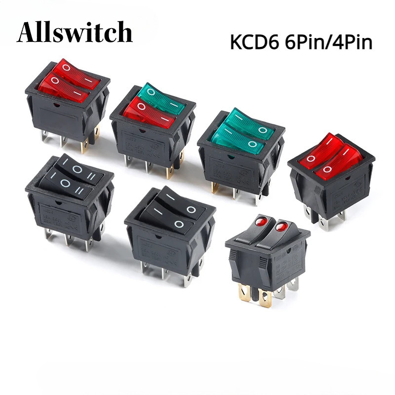 KCD6 Rocker Switch 31*26mm 15A 250V 20A 125V Silver Pin Red Green with ...