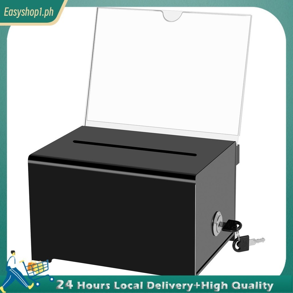 Acrylic Donation Box with Lock Clear Ballot Box with Removable Sign ...